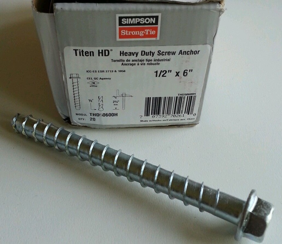 (20PK) Simpson Strong Tie THD50600H Titen HD Concrete Screw Anchor Zinc ...