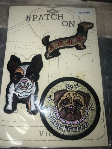 The Good Cat Company Embroidered DOG 3 Piece Iron on Patch Set Frenchie ...