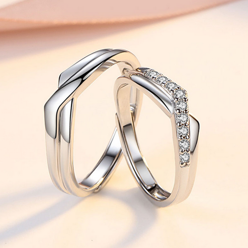 Diamonds Interlocking Heart & Arrow Cute Matching Couple Rings Set In ...