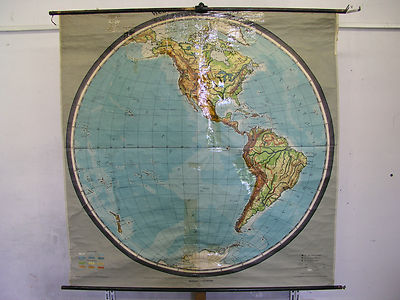 School Wall Map America Planiglobe Map Hemisphere 1949 165x166 | eBay