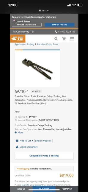 AMP 69710 Crimping Tool Crimper T44657 for sale online | eBay