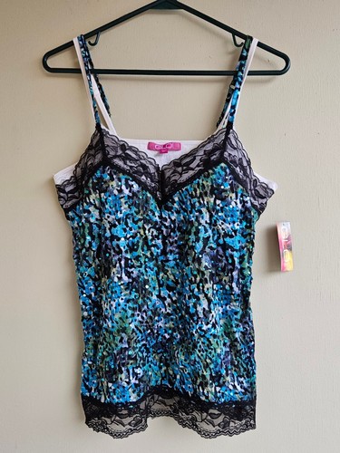 Y2k 2000s GLO Colorful Built in Bra Layer Lace Sequin Cami Top Juniors ...