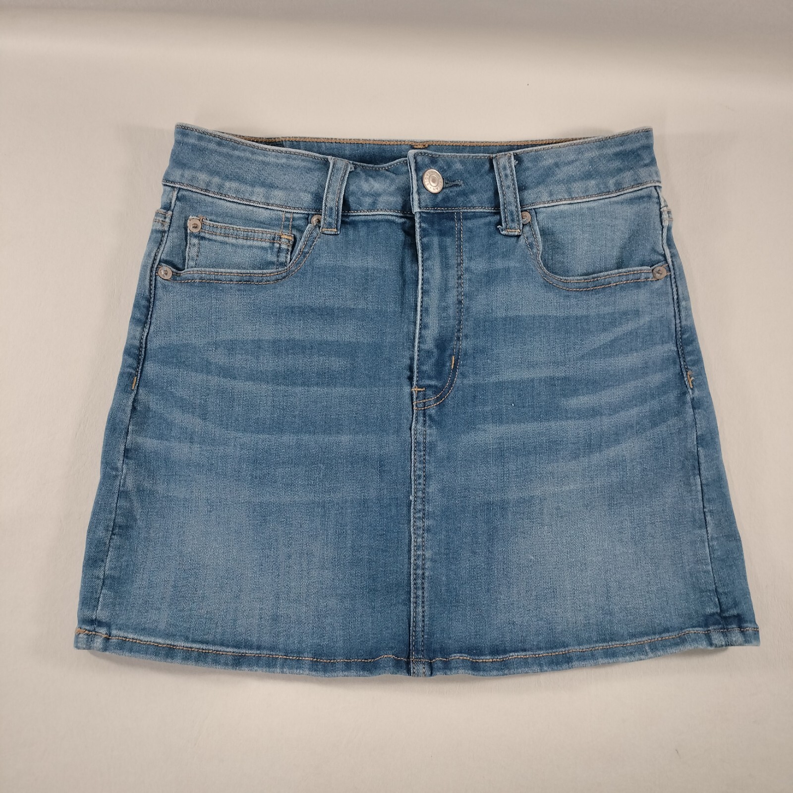 American Eagle Super Hi Rise Mini Next Level Stretch Blue Denim Skirt ...