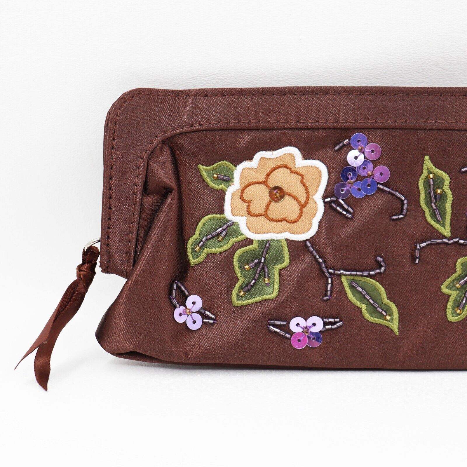 Avon Floral Handbag Women Brown Applique Beaded Evening Green Bag Purse ...