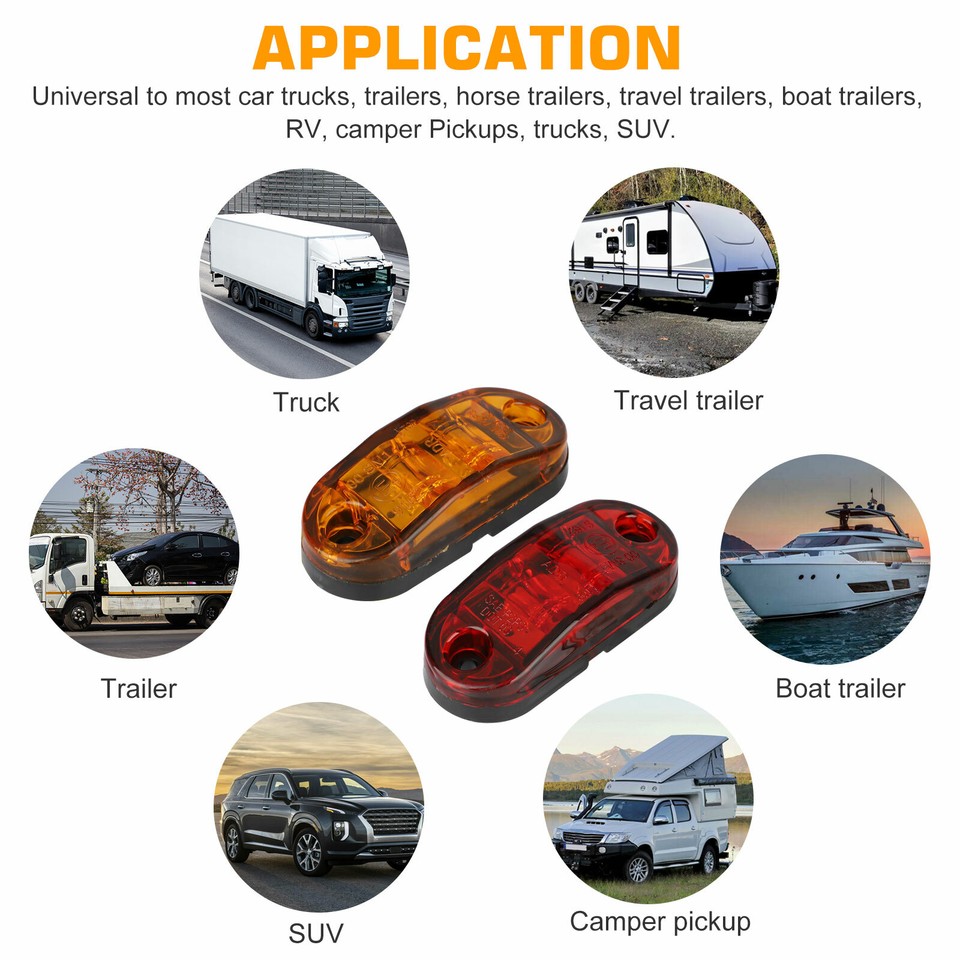 Amber/Red/White LED Car Truck Trailer RV Oval 2.5" Side Clearance ...