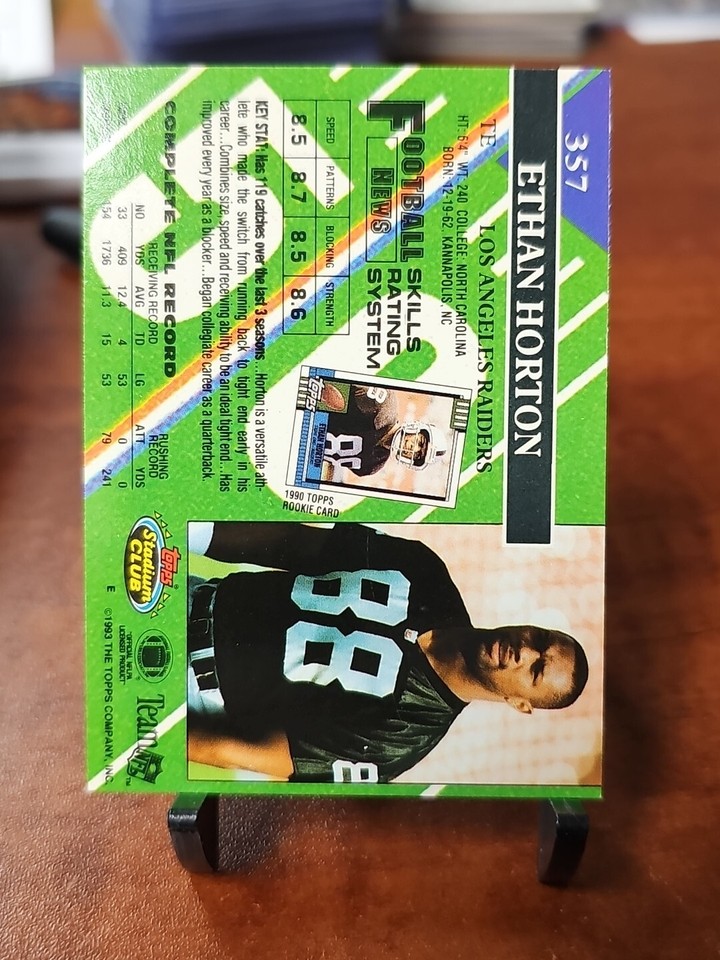 ETHAN HORTON 1993 TOPPS STADIUM CLUB 1ST DAY ISSUE #357 OAKLAND RAIDERS ...