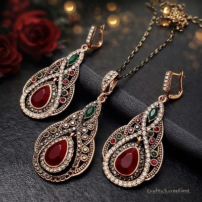 Art Deco Inspired Drop Crystal Drop Earring Necklace Set Vintage Style ...