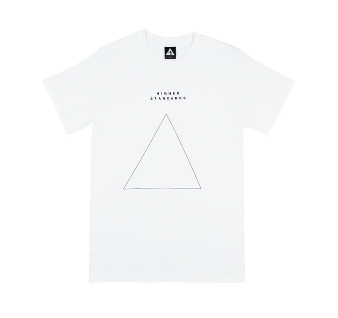 Higher Standards White Embroidered Triangle Tee Size S - Gem