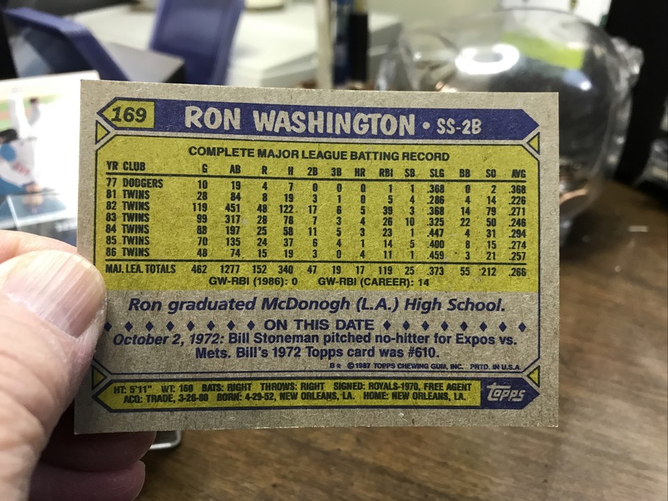 1987 Topps Baseball RON WASHINGTON FROM VENDING # 169 | eBay
