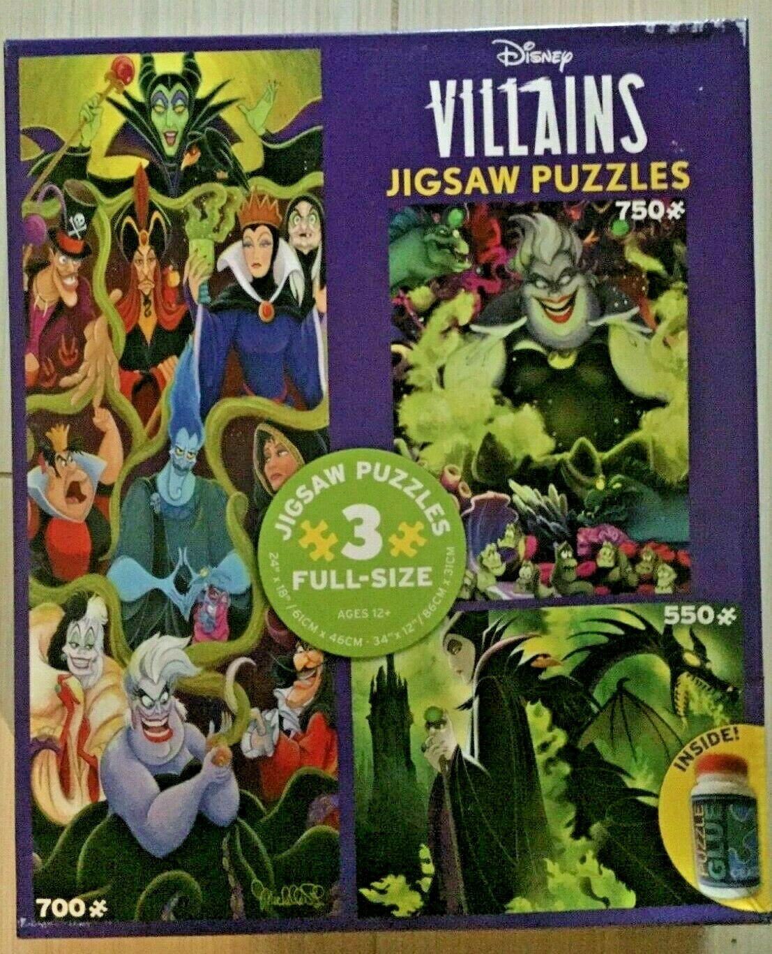 Disney VILLAINS Set Of 3 Jigsaw Puzzles Pack w 5oz Puzzle Glue NEW 2020 ...