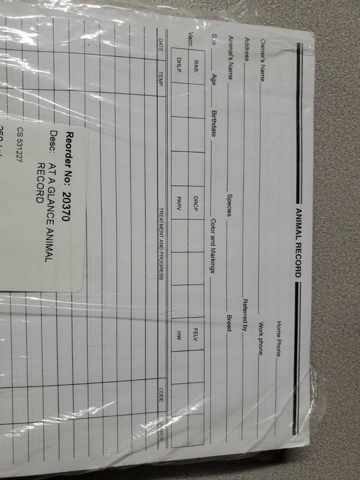 Quill Medical Arts Press® Animal Patient Record, Vaccination Chart ...