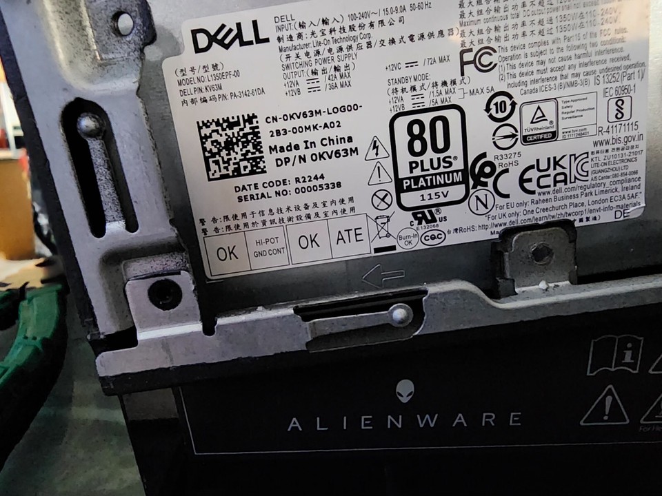 Dell Alienware Aurora R15 Power Supply 1350 Watts Platinum 80 Plus | eBay