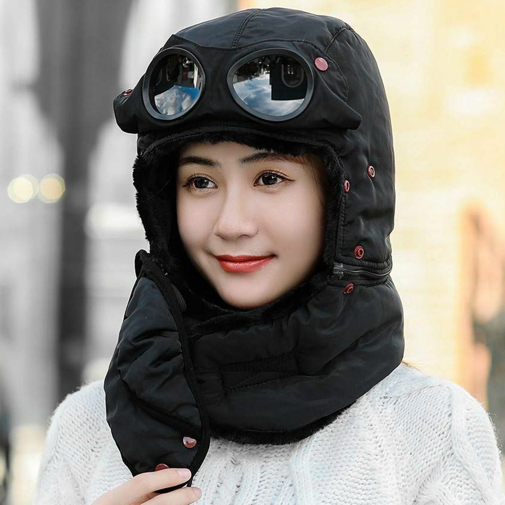 Thermal Winter Trapper Hat with Glasses Winter Cycling Windproof Ski ...