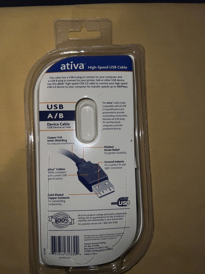 Ativa High-Speed USB 2.0 A Plug To B Plug A/B Cable 6ft | eBay
