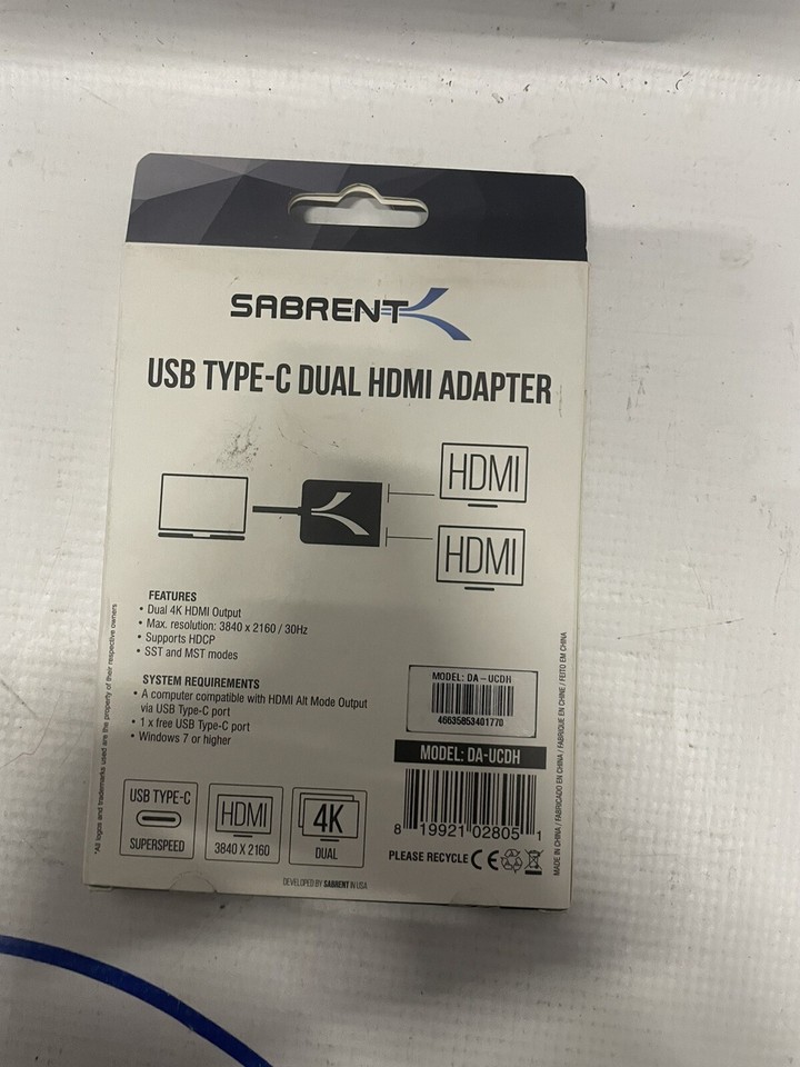 Sabrent USB Type-C Dual HDMI Adapter 4K | eBay