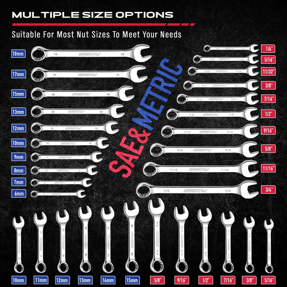 32PC Open Box End Combination Wrench Set SAE Metric 12-Point with ...