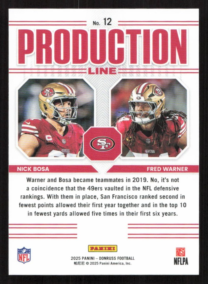 2025 Donruss Fred Warner / Nick Bosa Production Line #12 Card | eBay