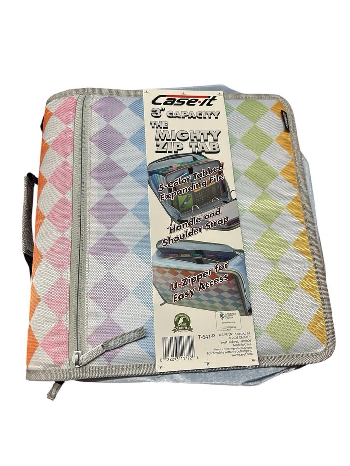 Case It "Mighty Zip Tab" Zipper Binder * 3 Ring * 3" Capacity * Pastel ...
