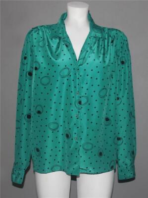VTG Stuart Lang Emerald Green Abstract Circles Polka Dots Button Blouse ...
