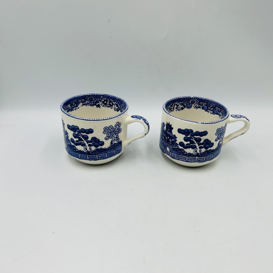 2 Vtg Buffalo China Blue Willow Coffee Mug Tea Cup Restaurant Ware ...