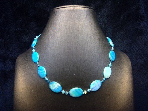 Handmade Pearlescent Cyan Oval Shell 16" Necklace Women Girls Jewellery ...