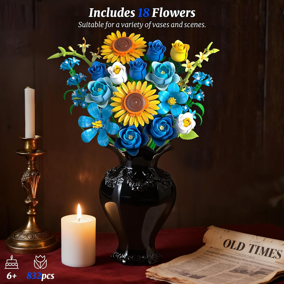 Gothic Blue Rose & Sunflower Building Block Set: Compatible with Lego ...