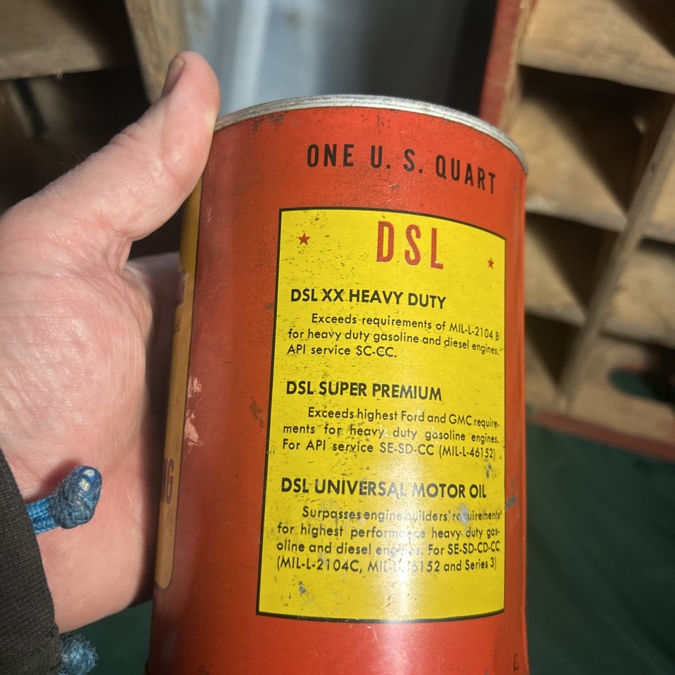 Vtg DSL Heavy Duty FULL 60s Davis Howland Metal Motor Oil Quart Can | eBay