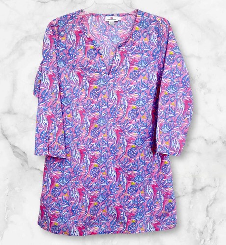 Vineyard Vines Sea Horse Tunic Shift Dress Womens Large Cover Up Pink ...