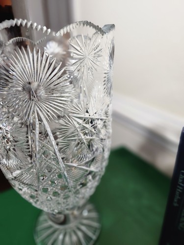 Signed Yasemin Cut Glass Crystal Large Pedestal Vase Turkish 14.25" | eBay