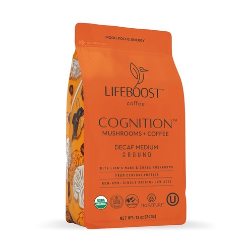 Lifeboost Decaf Mushroom Coffee 12 oz - Lions Mane & Chaga - Low Acid ...