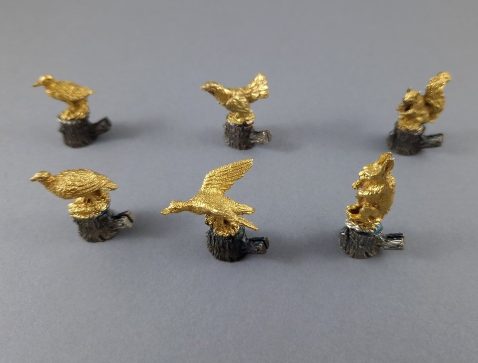 6 Sterling Silver And Gilt Place Card Holders A Hunting Theme | eBay
