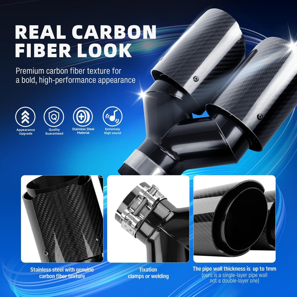 For Honda Civic CARBON FIBER 3'' to 4'' Rear Dual Exhaust Pipe Tail ...
