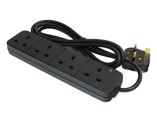 2 Metre 4 Gang Extension Lead 4-Way UK Plug Sockets Mains Power Cable ...