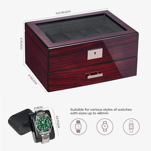 20 Slot Watch Box Watch Case for Men with Large Glass Lid 2-Tier Watch ...