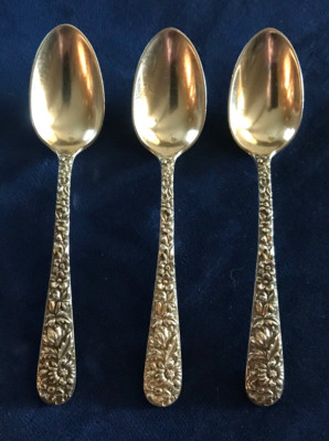 S Kirk & Son REPOUSSE Sterling Silver Teaspoons 5-7/8 Inch Set of 3 ...
