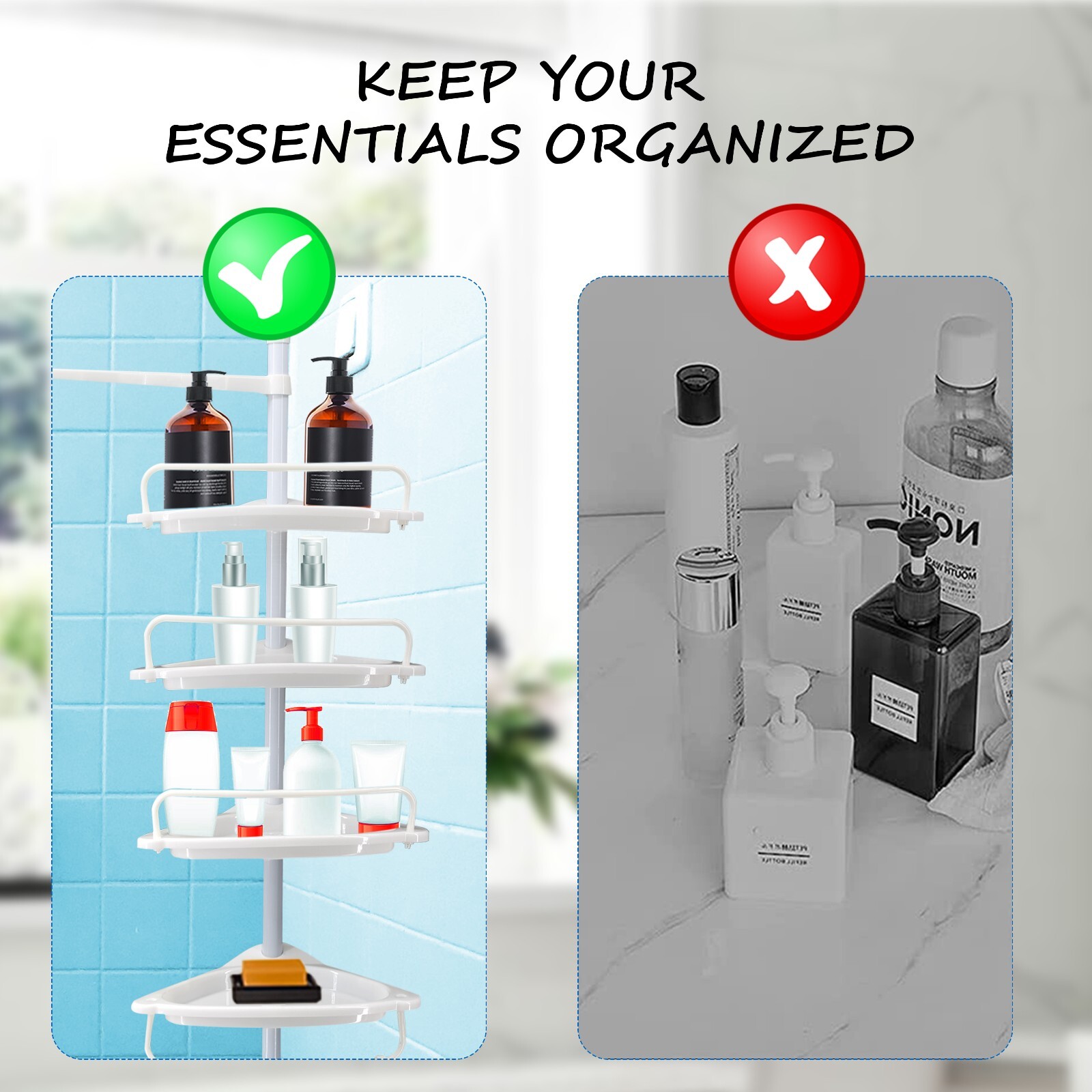 4 Tier Telescopic Bathroom Wall Corner Shelf Rack Shower Caddy Storage ...