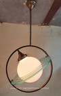 ANTIQUE VINTAGE SATURN ART DECO FIXTURE CEILING BRASS HANGING LIGHT ...