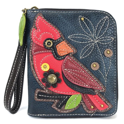 NEW CHALA RED BIRD CARDINAL ZIPPERED WALLET NAVY BLUE FAUX LEATHER | eBay