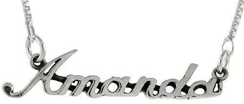 925 Sterling Silver Amanda Name Plate Charm Pendant Necklace FREE 17 ...