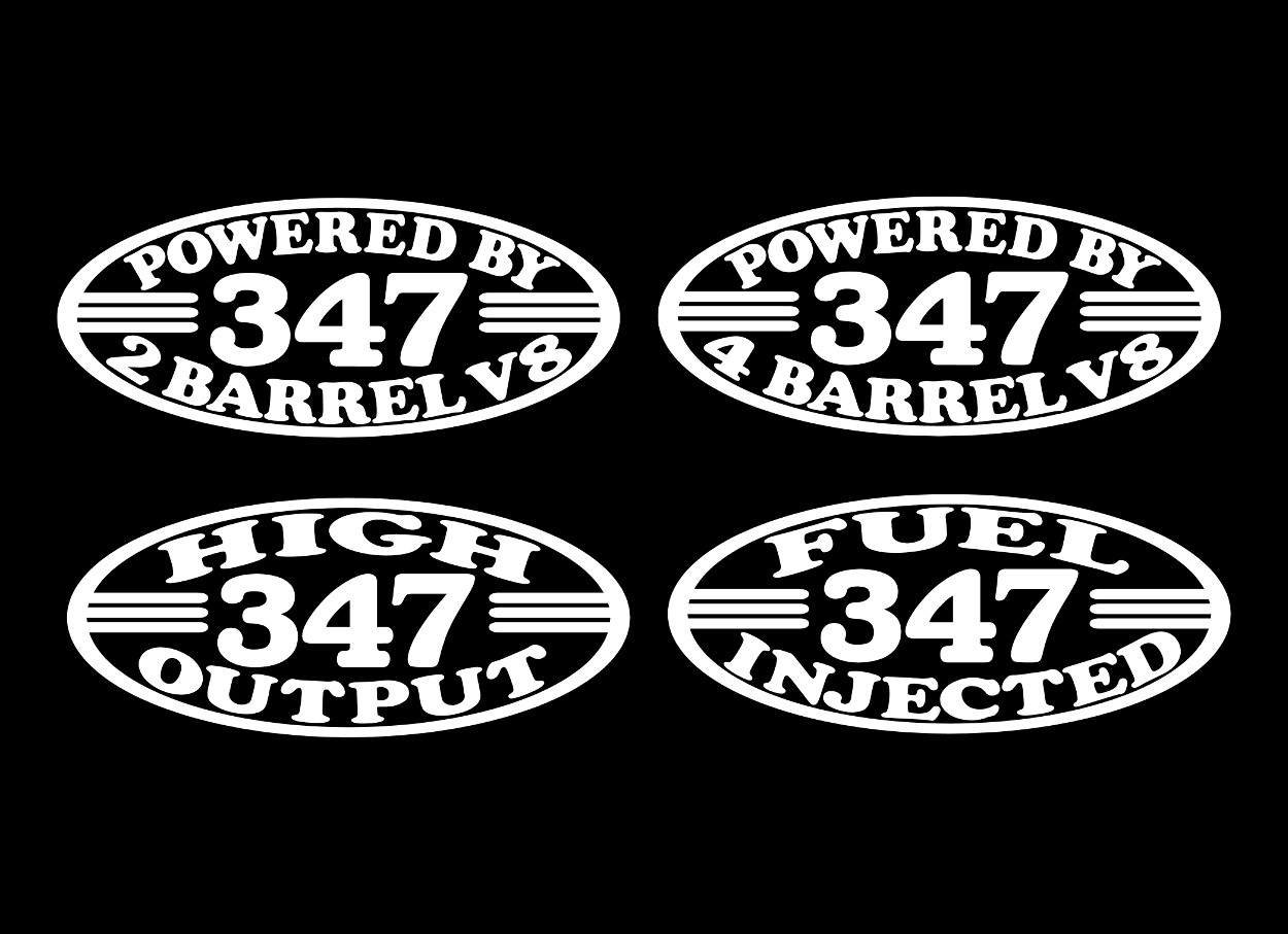 2 347 V8 DECALS SBF STROKER ENGINE 2 4 BARREL HIGH OUTPUT FUEL INJECTED ...