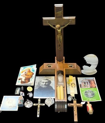 Catholic Sick Call Crucifix Set Medals Holy Cards Statues Religious Lot ...