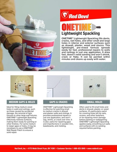 Red Devil 0544 ONETIME Lightweight Spackling, 1 Quart, Made in USA Pack ...