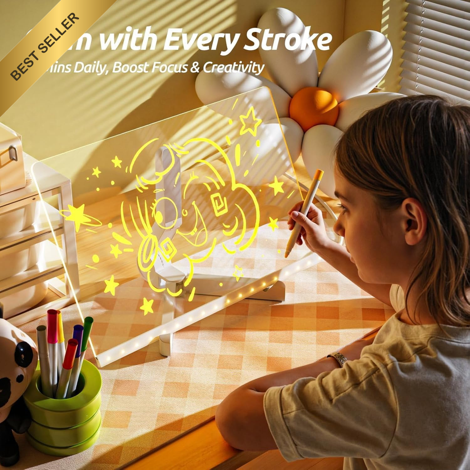 LED Acrylic Drawing Board Light Up Dry Erase Glow Message Board 12x8 ...