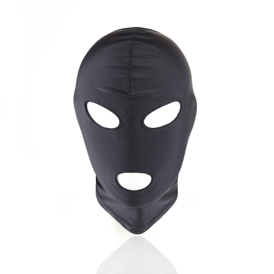 Black Face Mask Elastic Breathable Open Eyes Mouth Spandex Costume Hood ...