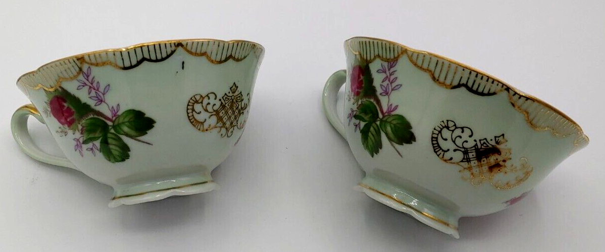 Lefton China Hand Painted Roses Luncheon Set Tea Cup & Plate Green Set ...