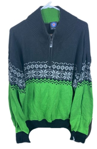 Icewear Iceland Sweater Mens Size 2XL Green Black 1/4 Zip Nordic Fair ...