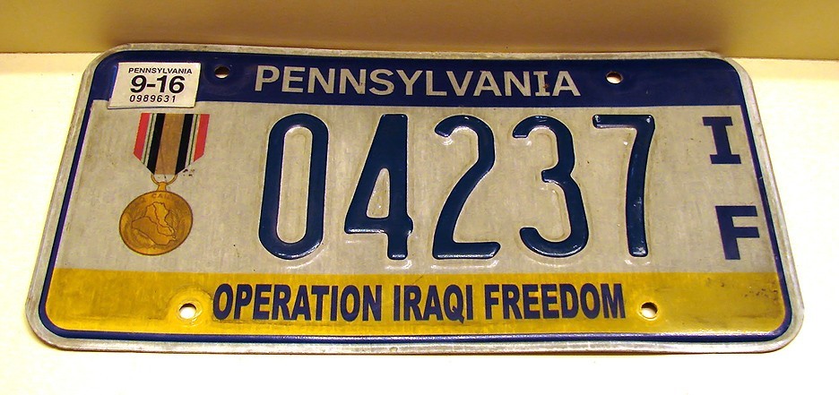 Pennsylvania OPERATION IRAQI FREEDOM License Plate VETERAN # 04237 | eBay