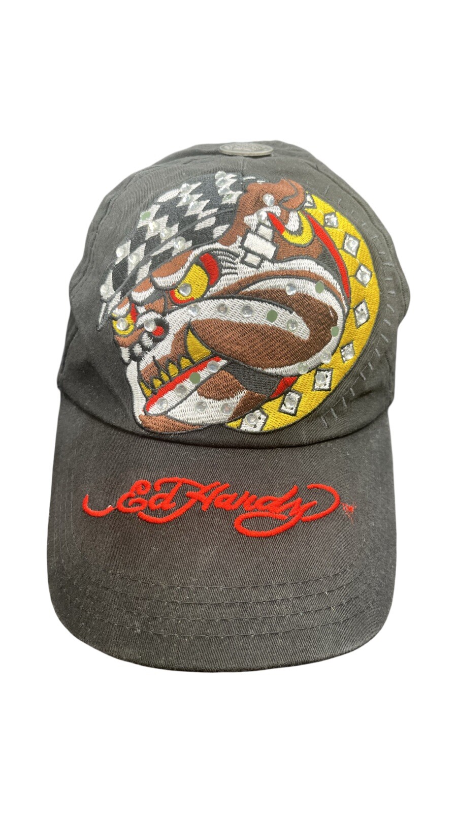 Bulldog Ed Hardy Hat Jeweled Strapback Black FLAW | eBay