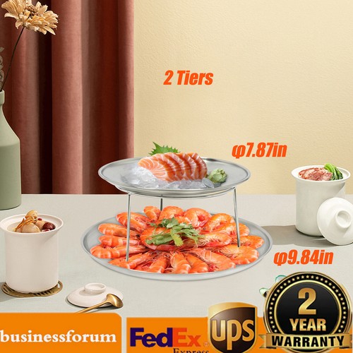 2 Tier Food Serving Riser Seafood Plate Round Plate Rack Silver Tray ...