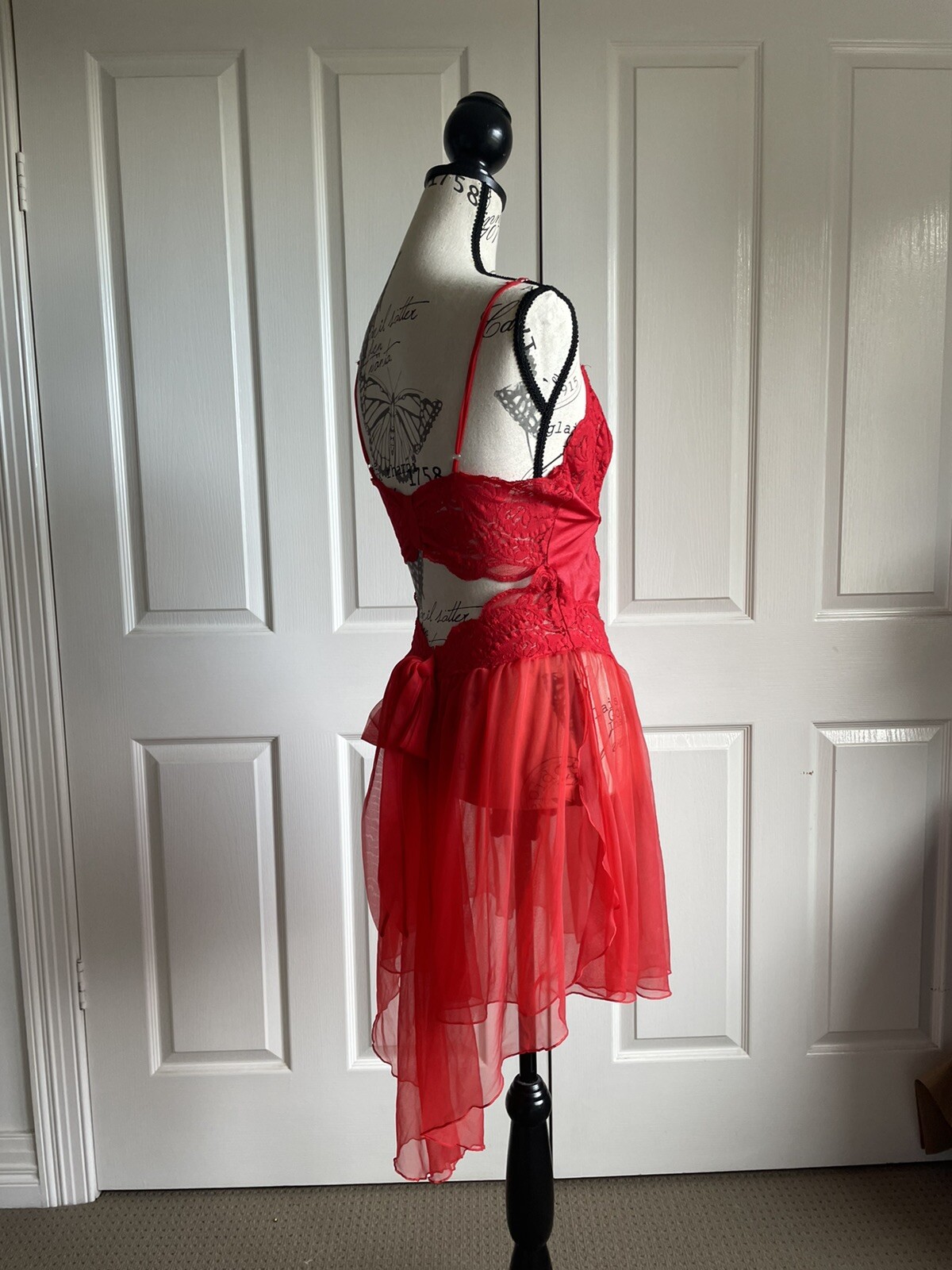 Vintage Fairy Goth Sheer Red Lace Lingerie Negligee S… - Gem